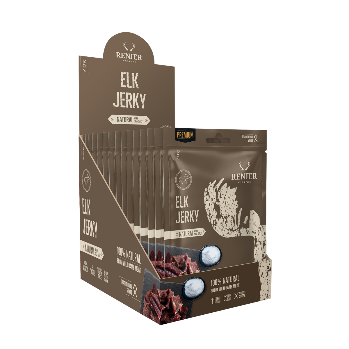 Renjer Elg Jerky med Sjøsalt – JerkyShop Norge