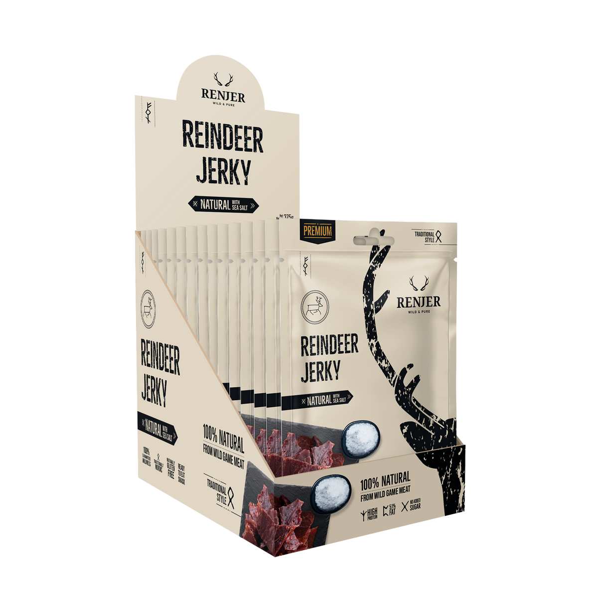 Renjer Reinsdyr Jerky med Sjøsalt – JerkyShop Norge